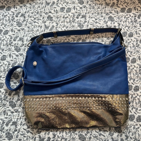 Expressions | Bags | Expressions Royal Blue And Gold Studded Shoulder ...